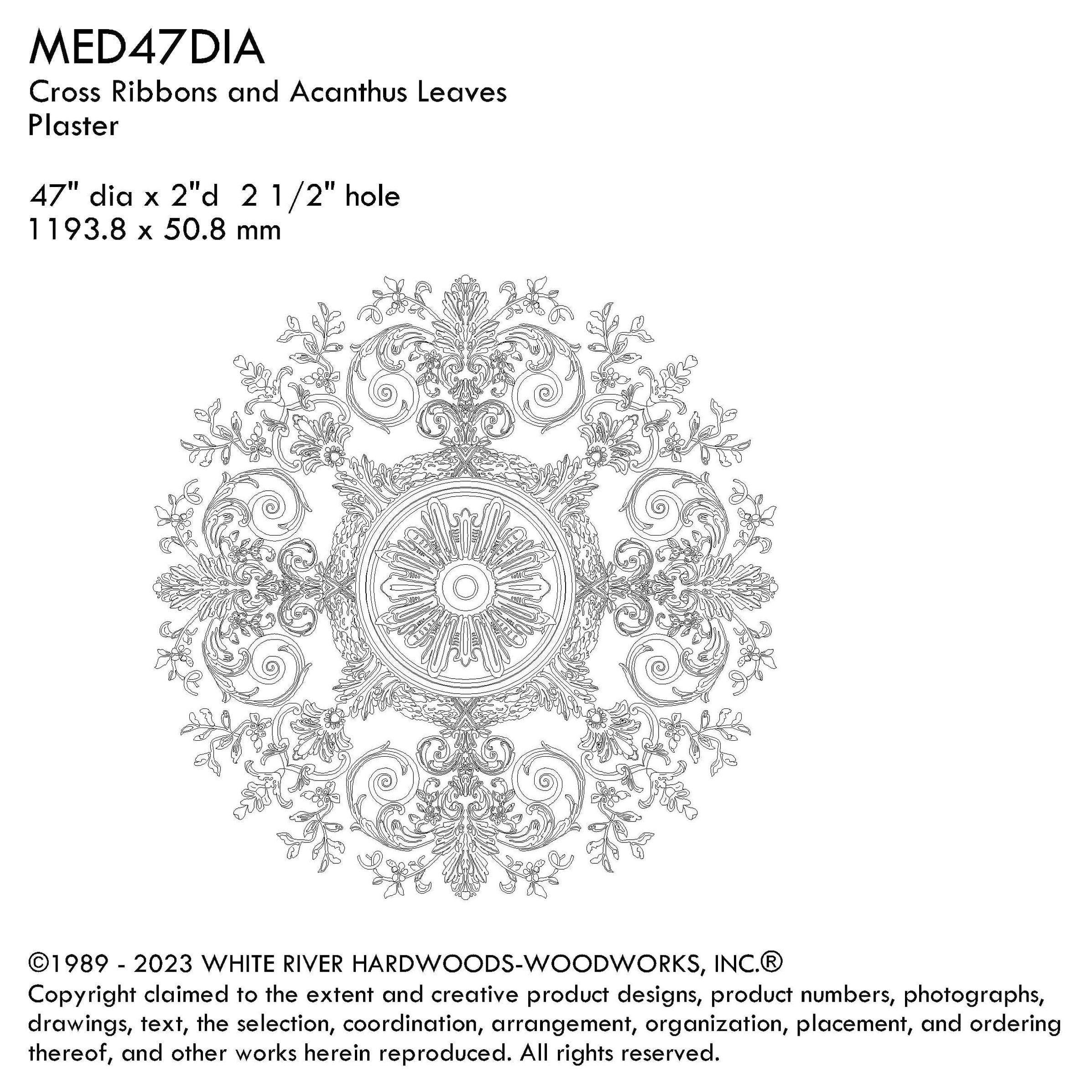 Cross Ribbons with Acanthus Leaves Medallion, 47'' dia x 2"d, 1 piece ...