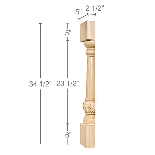 Carved Vineyard Column Half, 1 Pair, 5"w x 34 1/2"h x 2 1/2"d ...