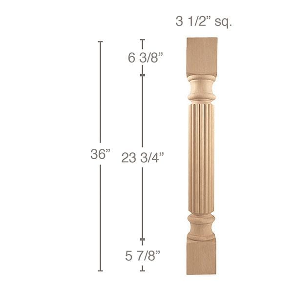Classic Reeded Island Column, 3 1/2"sq. x 36"h — Mouldings.com