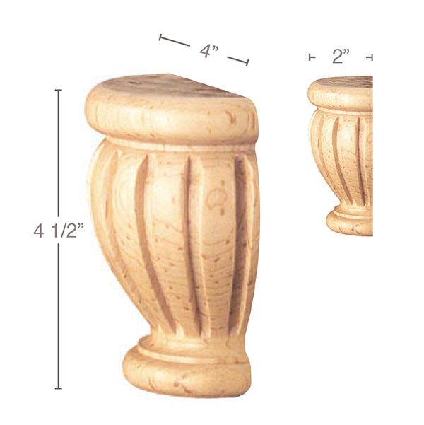 Fluted Split Foot, 1 Pair, 4"w x 4 1/2"h x 2"d' — Mouldings.com