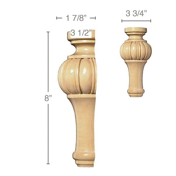 Split Tall Fluted Foot, 1 Pair, 3 3/4" X 8"h X 1 7/8"d — Mouldings.com