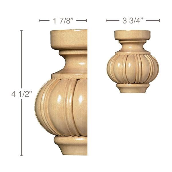 Split Fluted Bun Foot, 1 Pair, 3 3/4"w x 4 1/2"h x 1 7/8"d — Mouldings.com