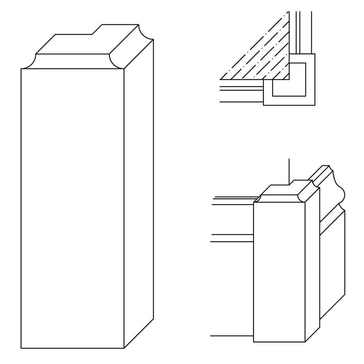 Small Base Block (Outside Corner), 1 3/4"w x 7/8"d x 5"h — Mouldings.com